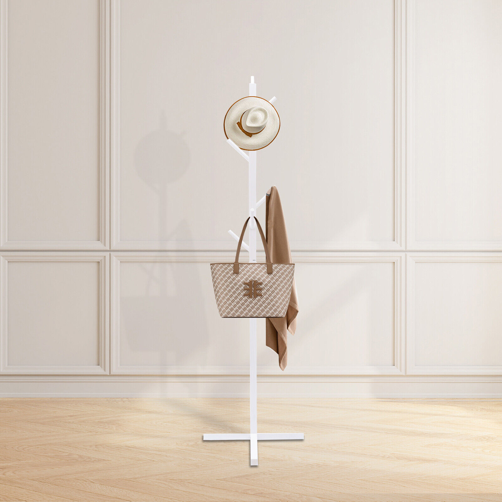 8 Hooks Coat Rack Hat Stand Tree Clothes Hanger Umbrella Holder Metal ...