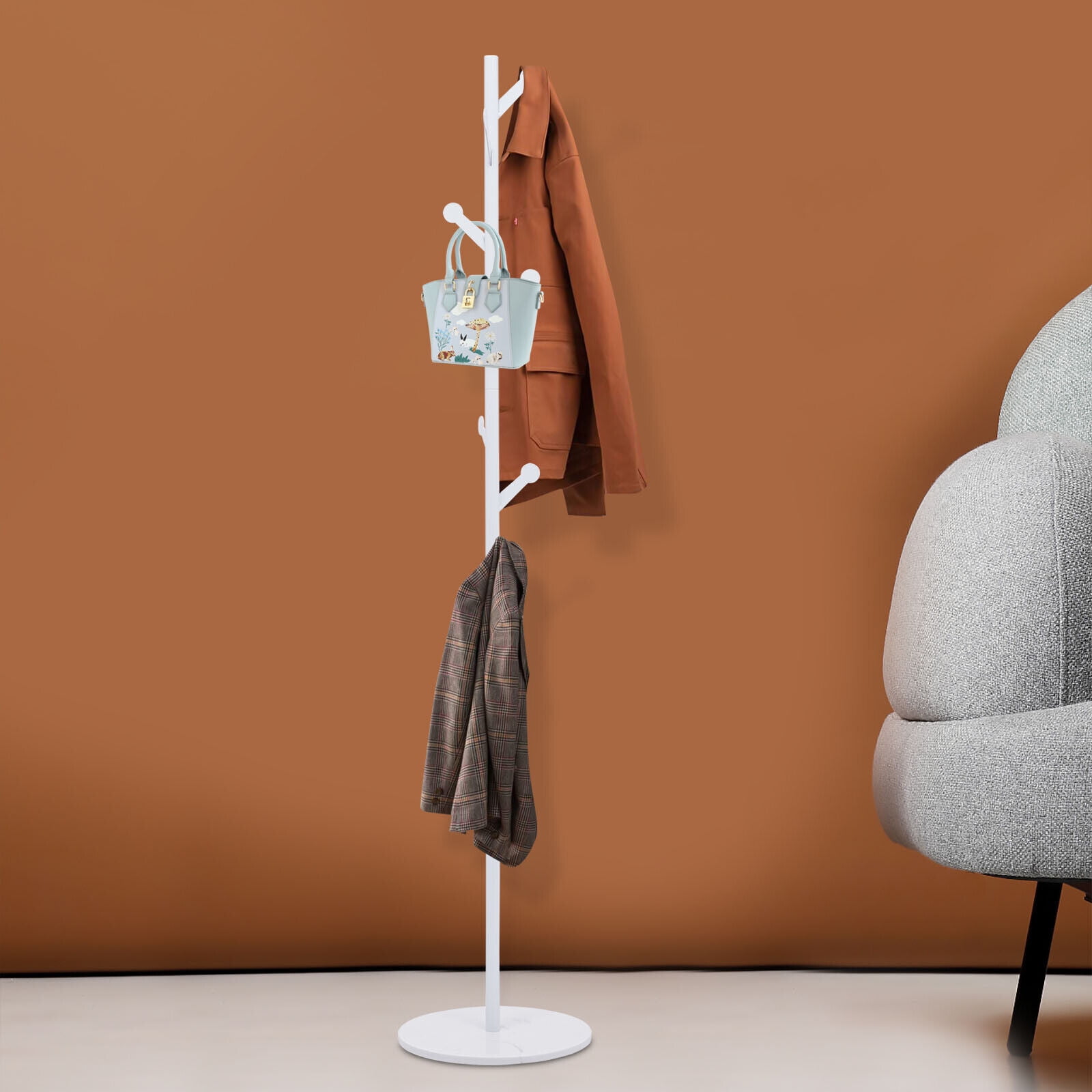 8 Hooks Coat Rack Stand, Contemporary Metal Freestanding Standing Coat ...