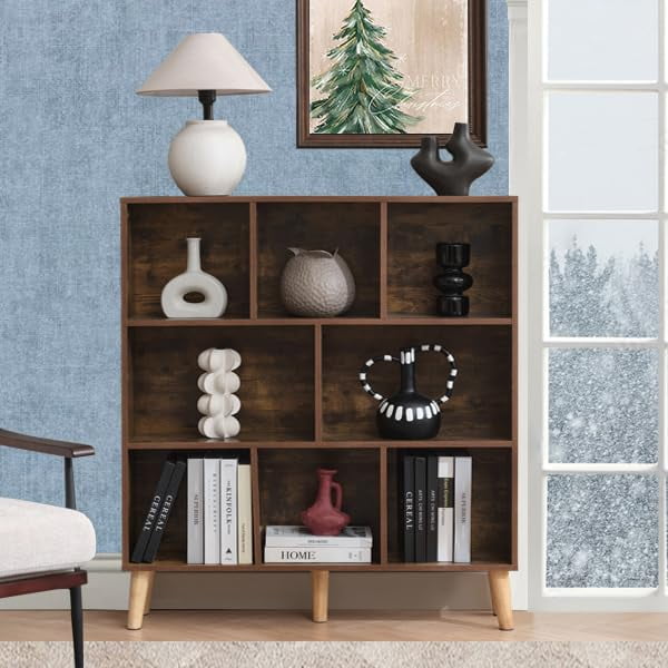 8 Horizontal Bookshelf, 3 Tier Cube Storage Organizer, Wood Tall ...