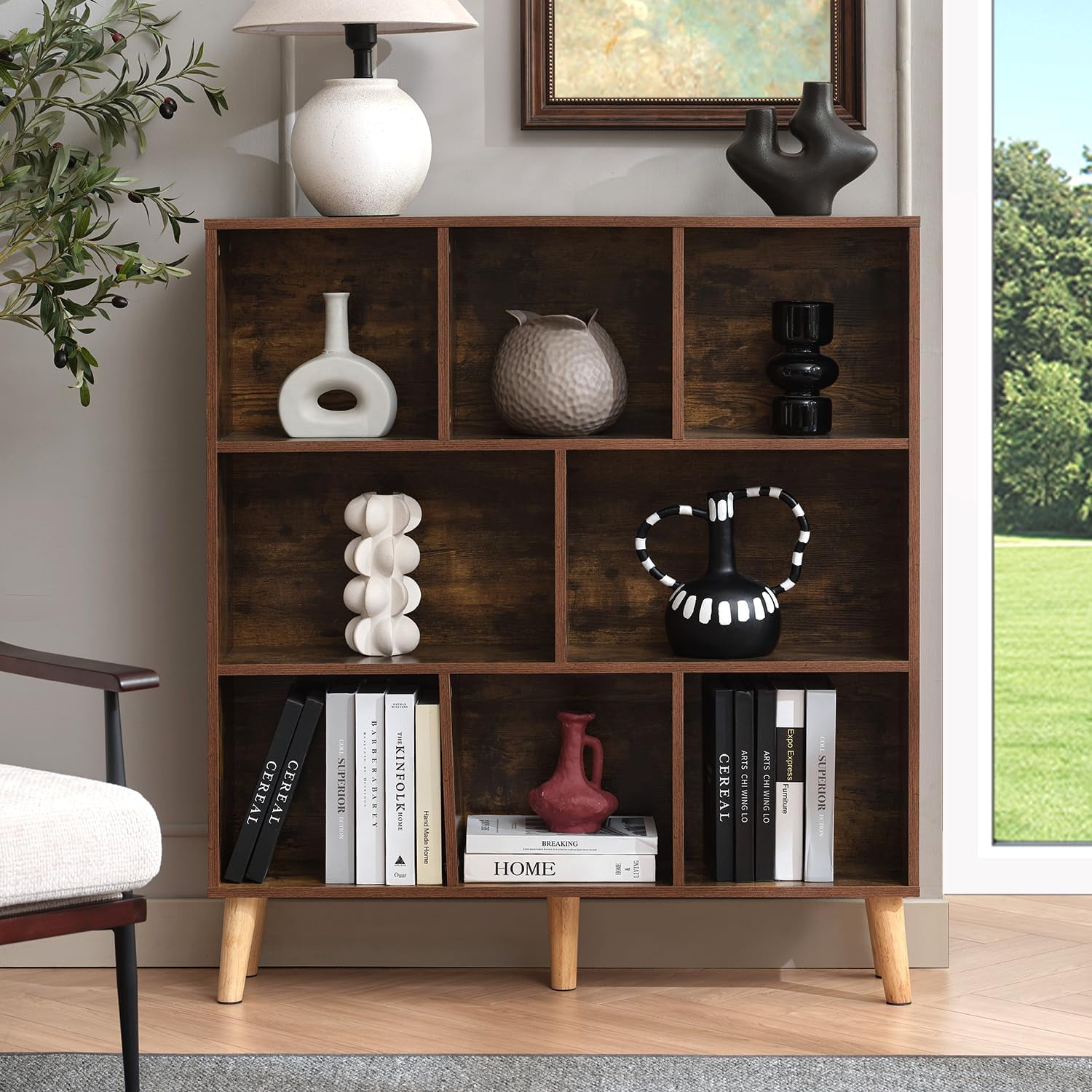 8 Horizontal Bookshelf, 3 Tier Cube Storage Organizer, Wood Tall ...