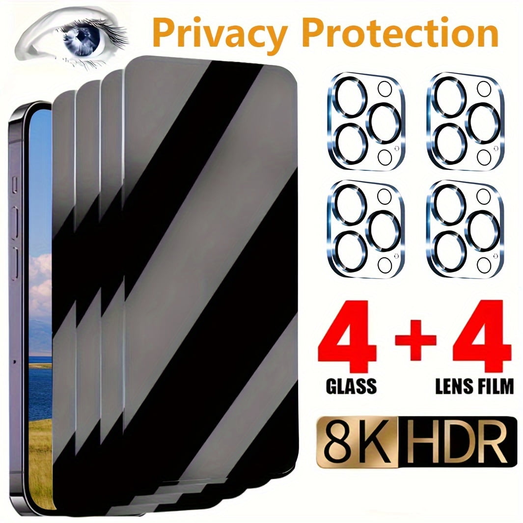 8 IN 1 (4pcs Privacy Tempered Glass Films For IPhone 16 Pro Max/16 Plus ...
