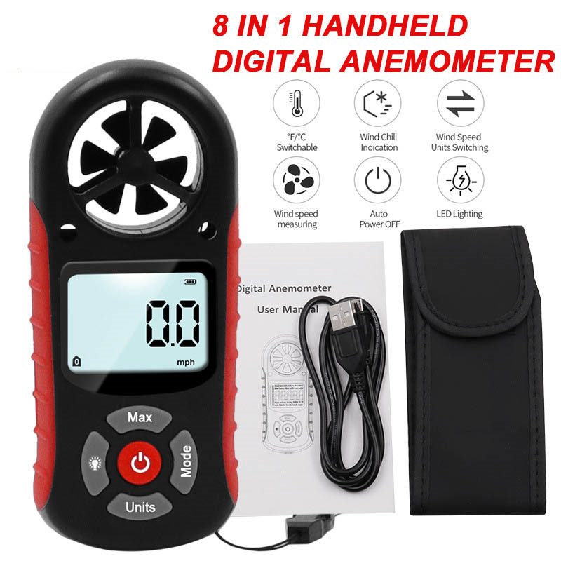 8 IN 1 Atmospheric Pressure Tester Temperature Humidity Anemometer Wind ...