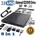 8 IN 1 External CD DVD Drive with USB 3.0 Type-C Portable DVD/CD+/-RW ...