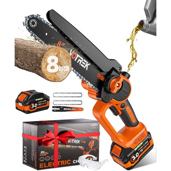 8-INCH Mini Chainsaw Cordless, [3.0AH] Battery Powered Electric Chain ...