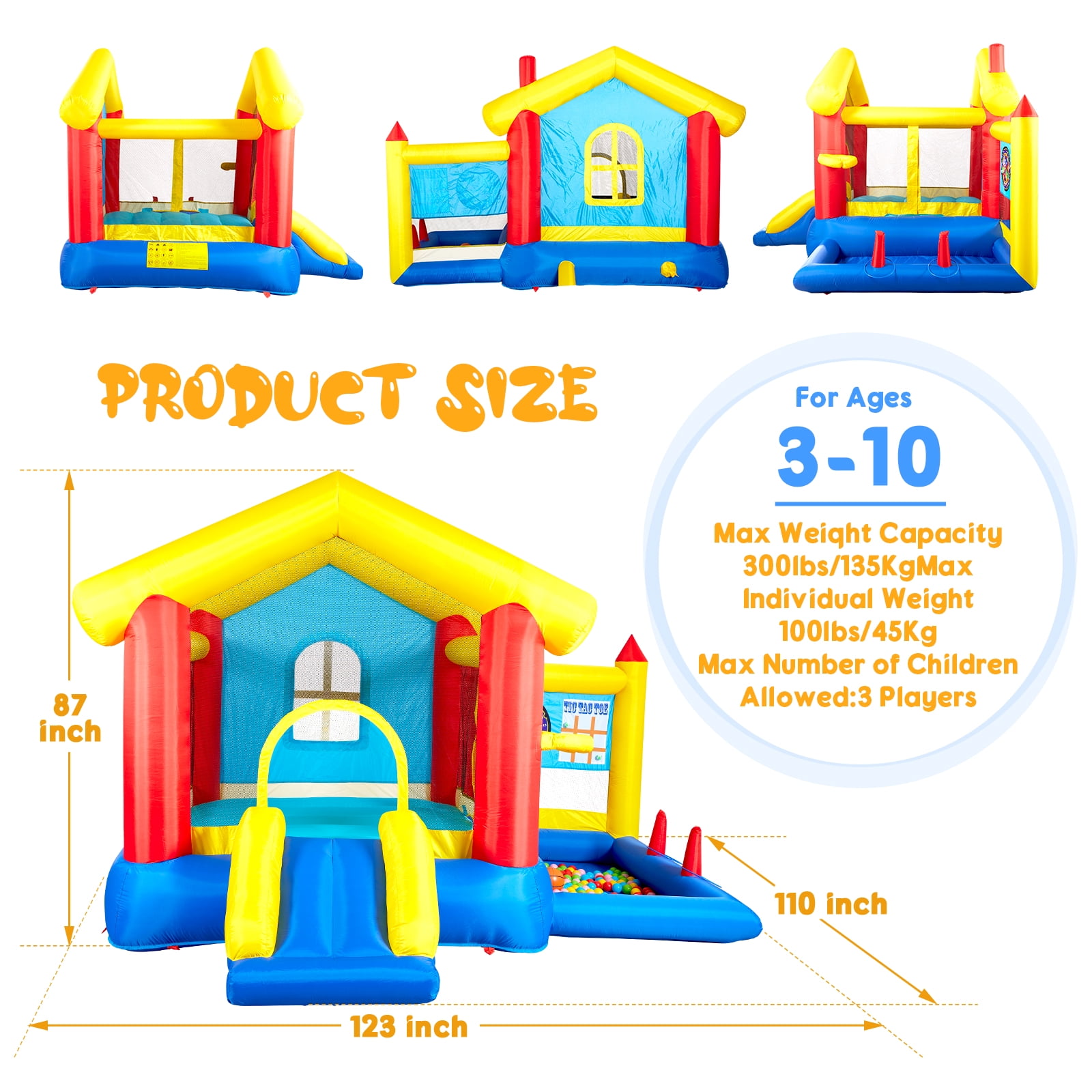 8 In 1 Inflatable Bounce House with Blower Basketball Hoop Ocean Balls ...