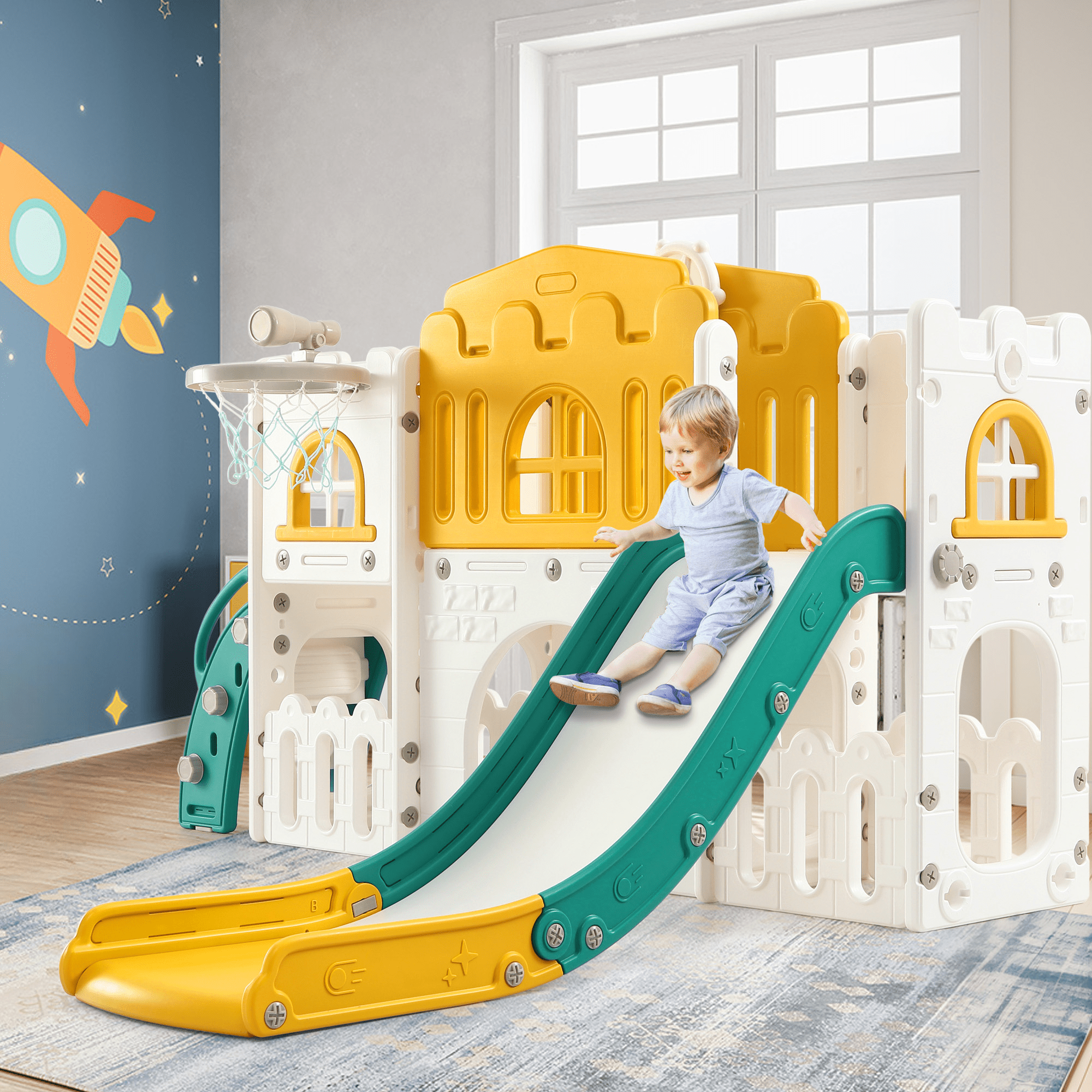 8-In-1 Toddler Indoor Playground With Slide: Baby Slide Playset for ...