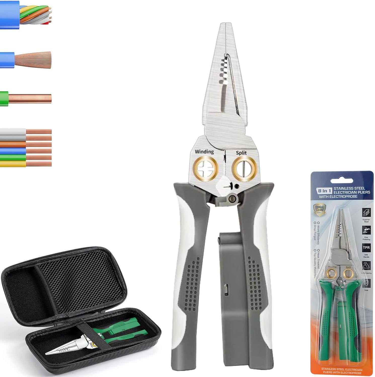 8 In 1 Wire Stripping Pliers, Outdoorfun 8 in 1 Wire Stripper Twister ...