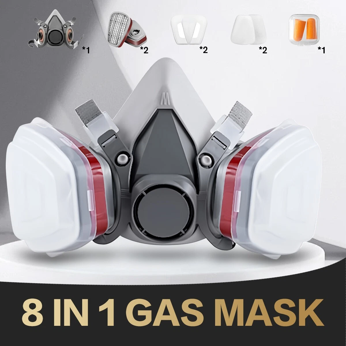 8 In1 Half Face Gas Mask Facepiece Spray Painting Respirator Safety ...