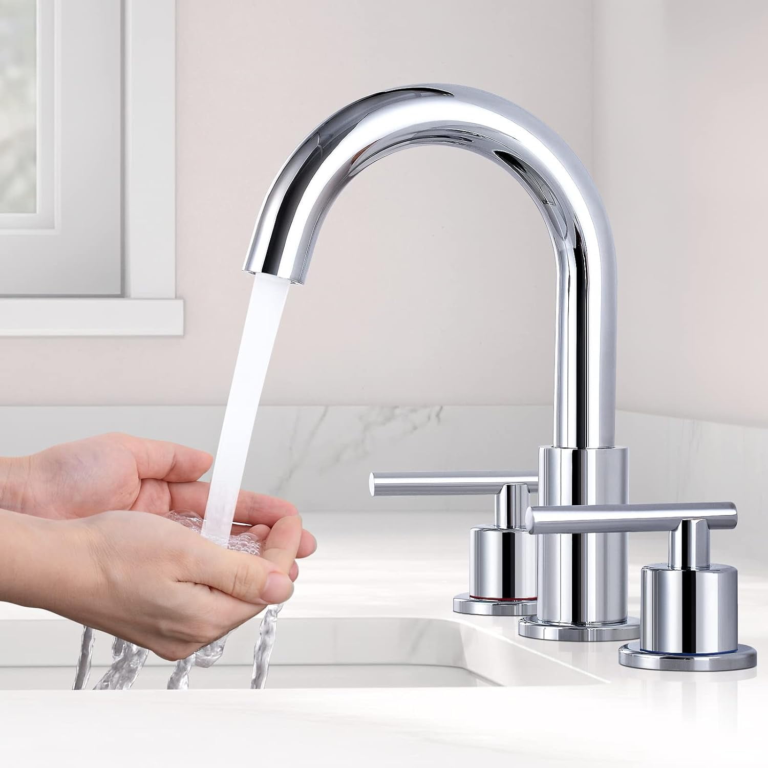 8 Inch 2 Handle Brushed Nickel Widespread Bathroom Faucets for Sink 3 Hole, Faucet for Bathroom ...