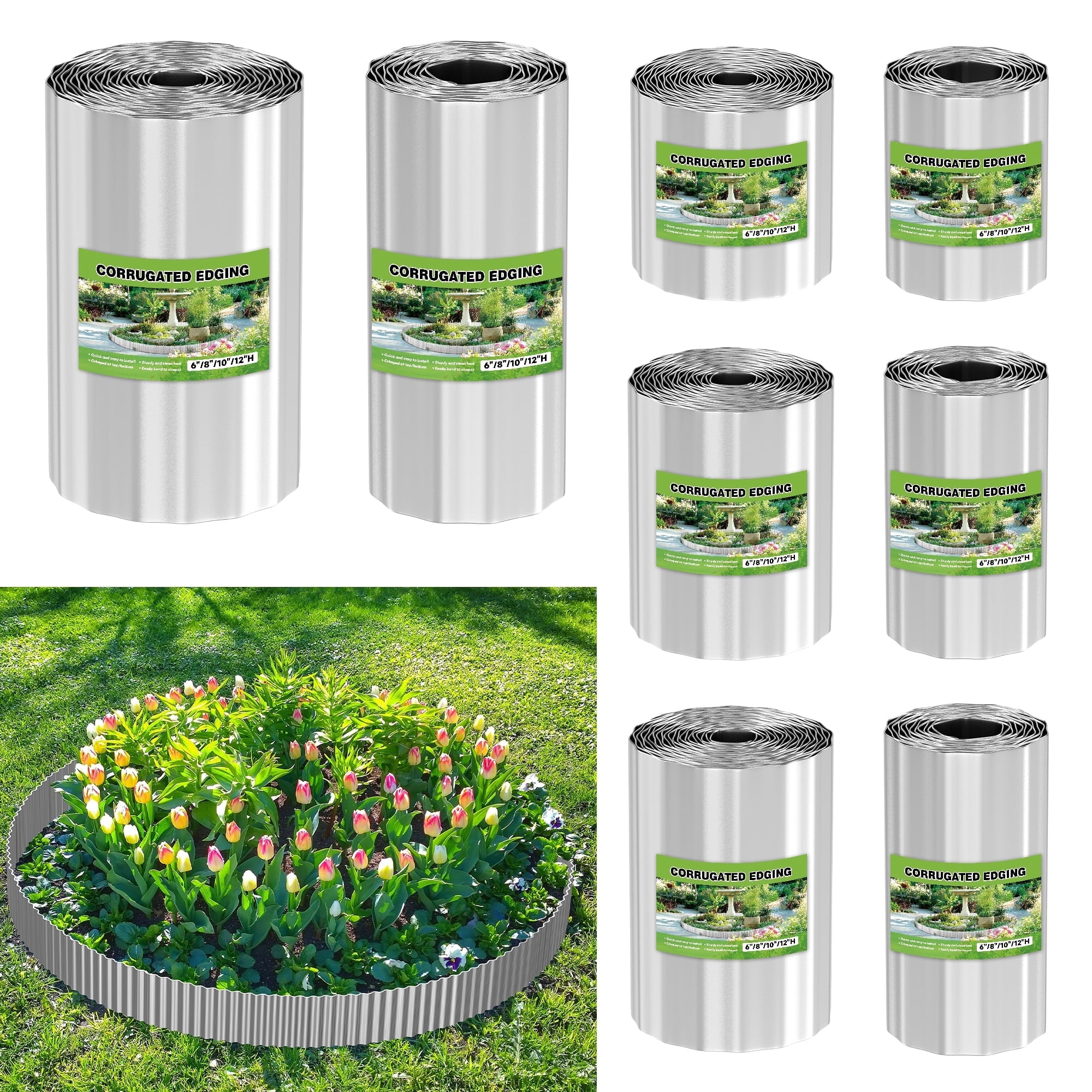 8 Inch 20 FT Garden Landscape Edging Border Galvanized Sturdy Metal ...