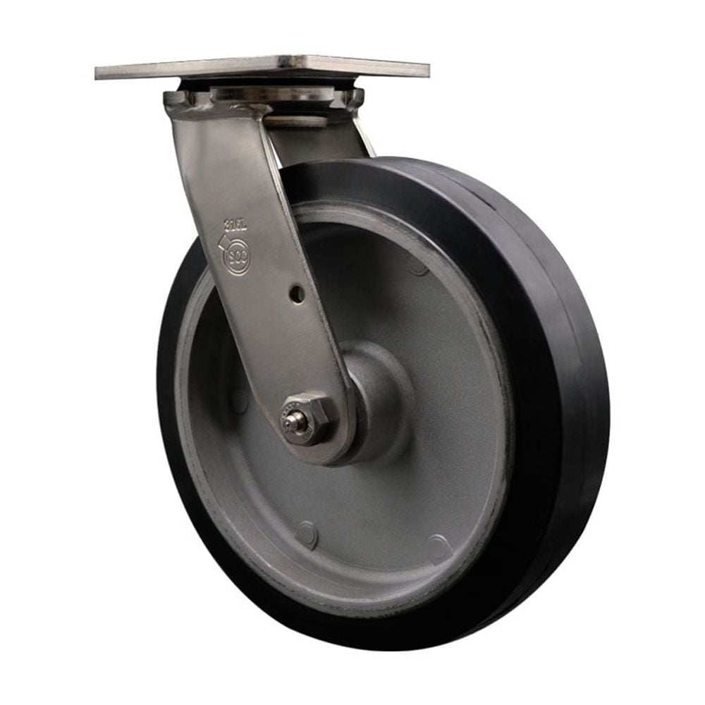 8 Inch 316 Stainless Rubber on Aluminum Wheel Swivel Caster with Delrin ...