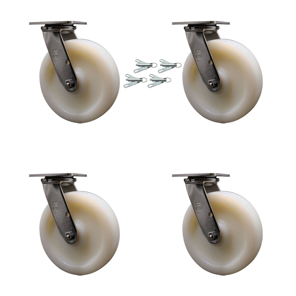 8 Inch 316 Stainless Steel Nylon Swivel Caster Set with Ball Bearing ...
