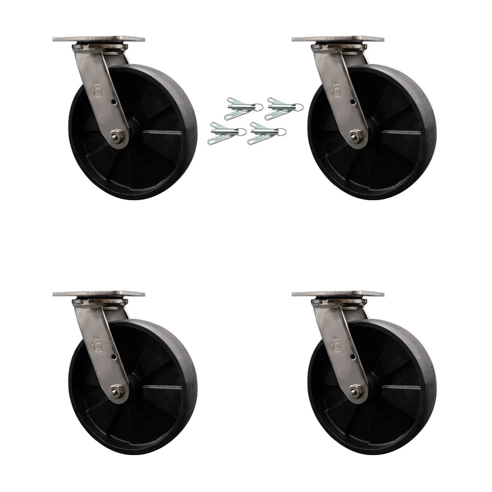 8 Inch 316SS Glass Filled Nylon Swivel Caster Set with Ball Bearing ...