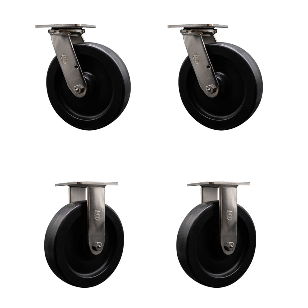 8 Inch 316SS Polyolefin Caster Set with Roller Bearings 2 Swivel 2 ...