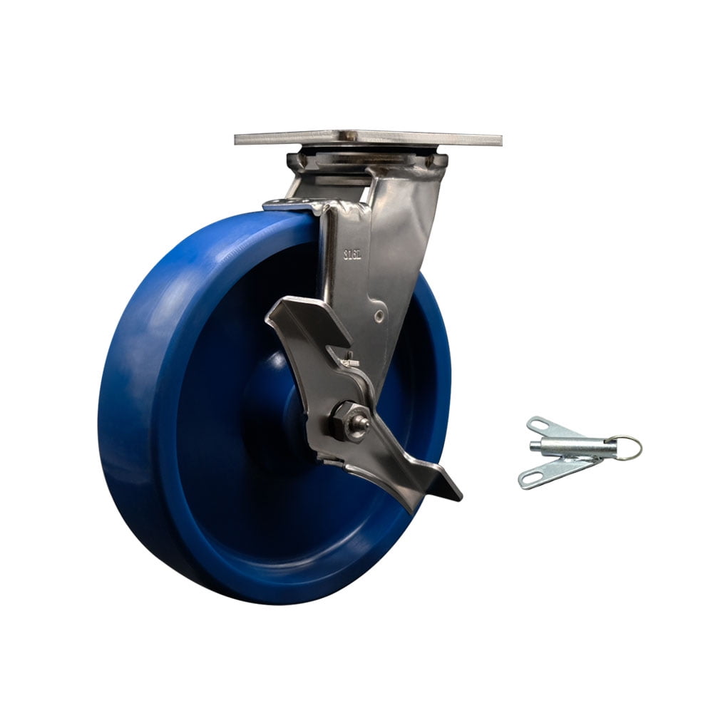 8 Inch 316SS Solid Poly Caster with Roller Bearing and Brake/Swivel ...