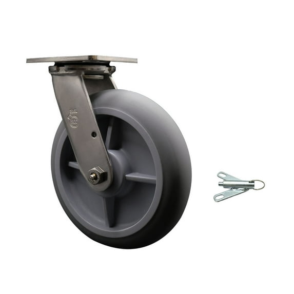 8 Inch 316SS Thermo Rubber Donut Tread Swivel Caster w/Delrin Bearing ...