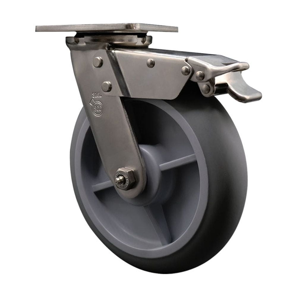 8 Inch 316SS Thermo Rubber Donut Tread Swivel Caster w/Delrin Bearing ...