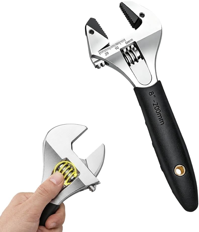8 Inch Adjustable Wrench Wide Jaw Ratcheting TPR Grip Metric SAE for ...