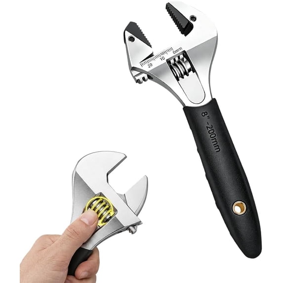 8 Inch Adjustable Wrench Wide Jaw Ratcheting TPR Grip Metric SAE for ...