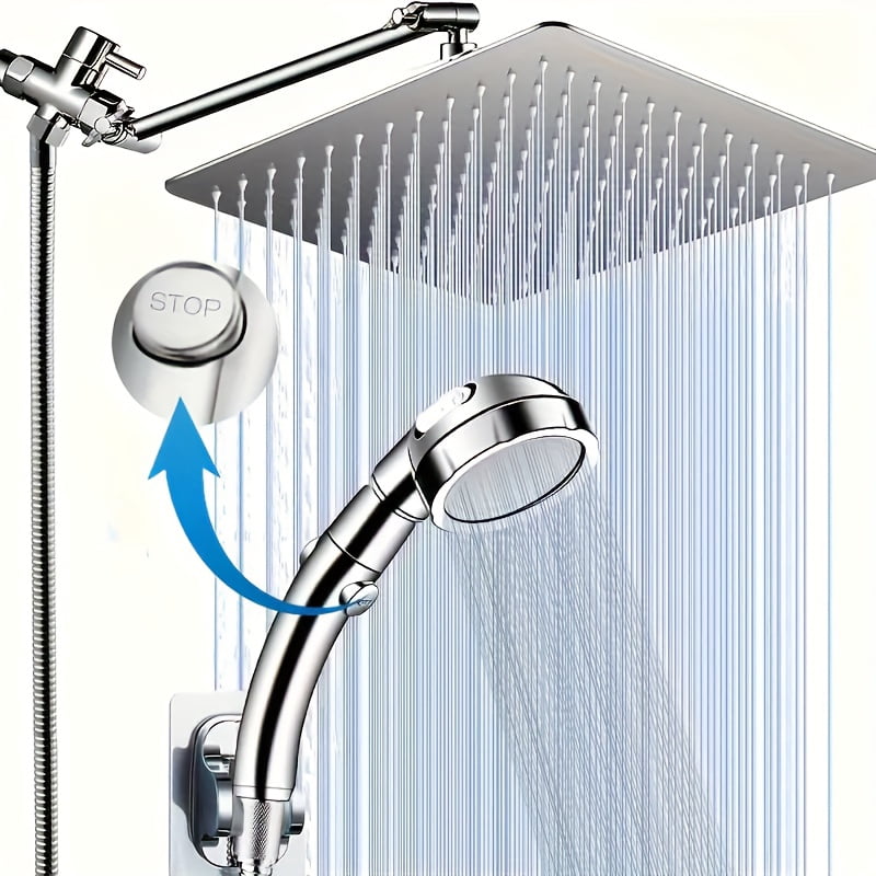 8-Inch All-Metal Tri-Function Shower Head, High-Pressure Shower Head ...