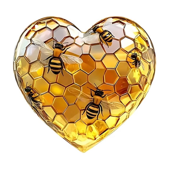 8 Inch Bee Heart Shaped 2D Acrylic Window Hanging Decor Bumble ...