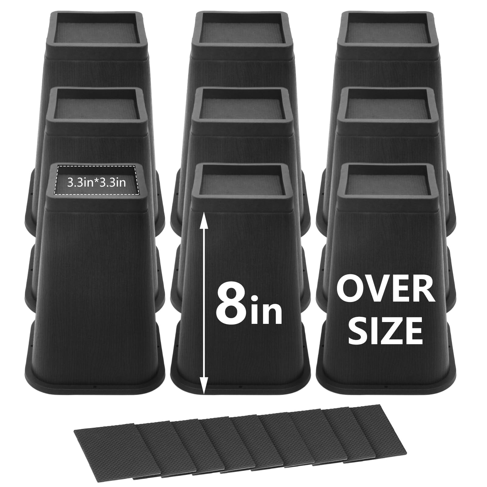 8 Inch Black-9 Pack Furniture Risers For Beds, Tables, Sofas, Cabinets ...