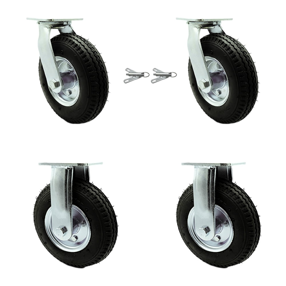 8 Inch Black Pneumatic Wheel Caster Set 2 Swivel with Swivel Locks and ...