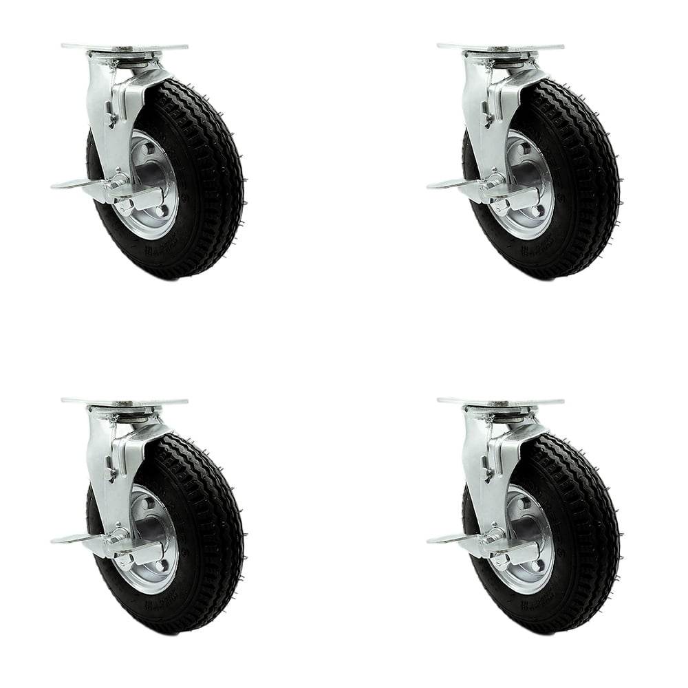 8 Inch Black Pneumatic Wheel Swivel Casters with Brakes and Bolt Swivel ...