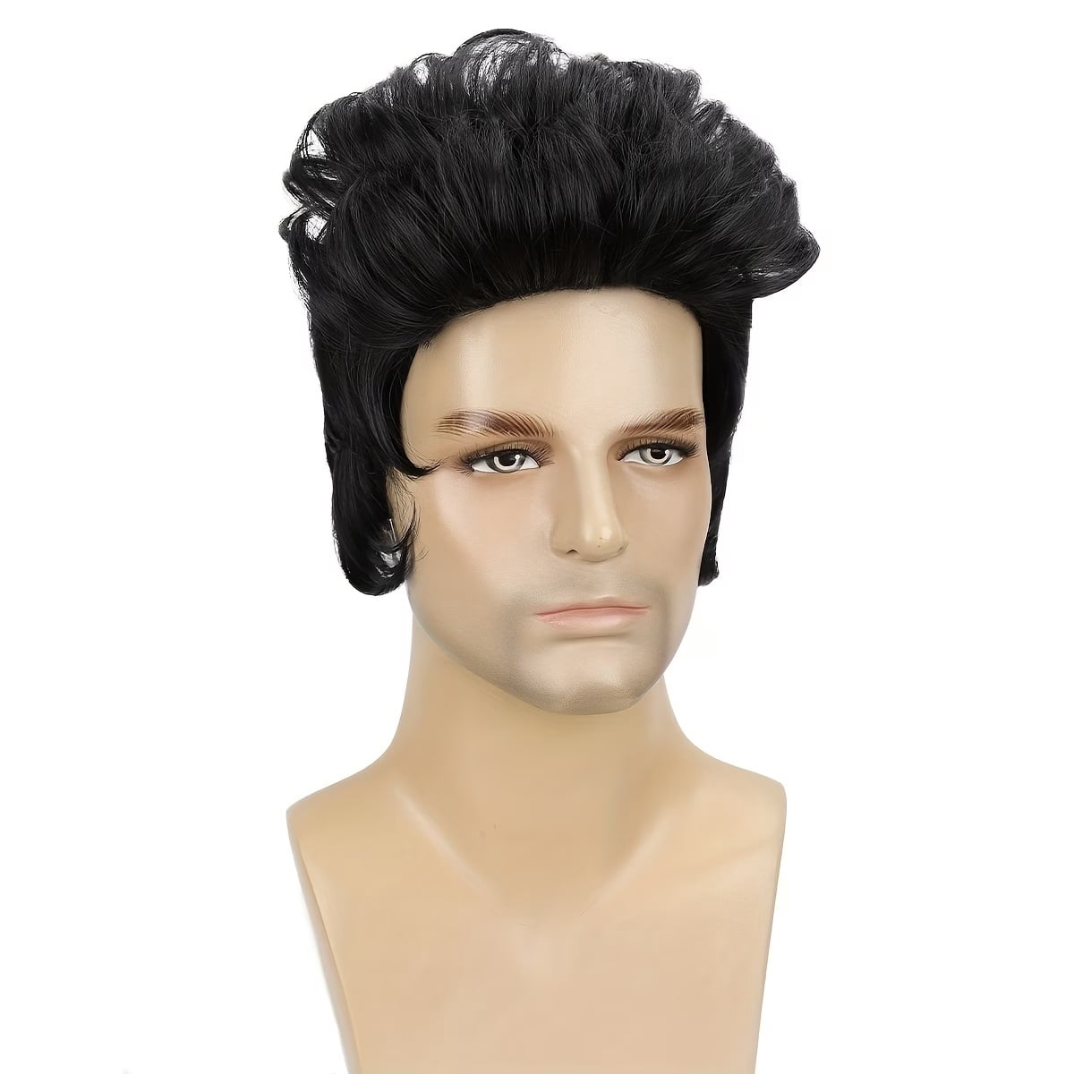 8-Inch Black Synthetic Hair Wigs for Men | Curly Fluffy High Skull Hair ...