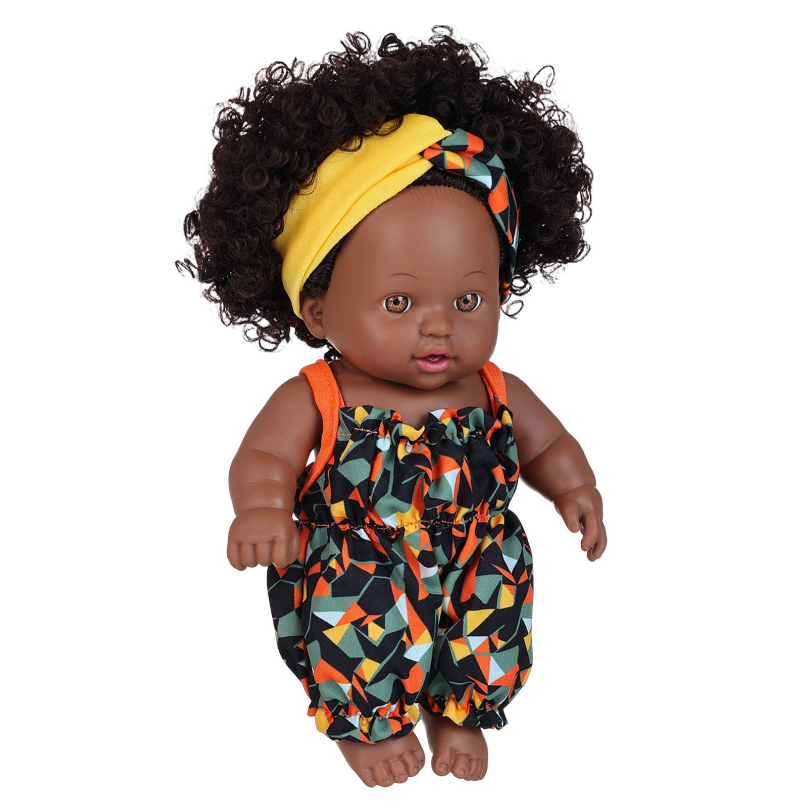 8 Inch Black Vinyl Doll with Curly Hair, Poseable Flexible Joints ...