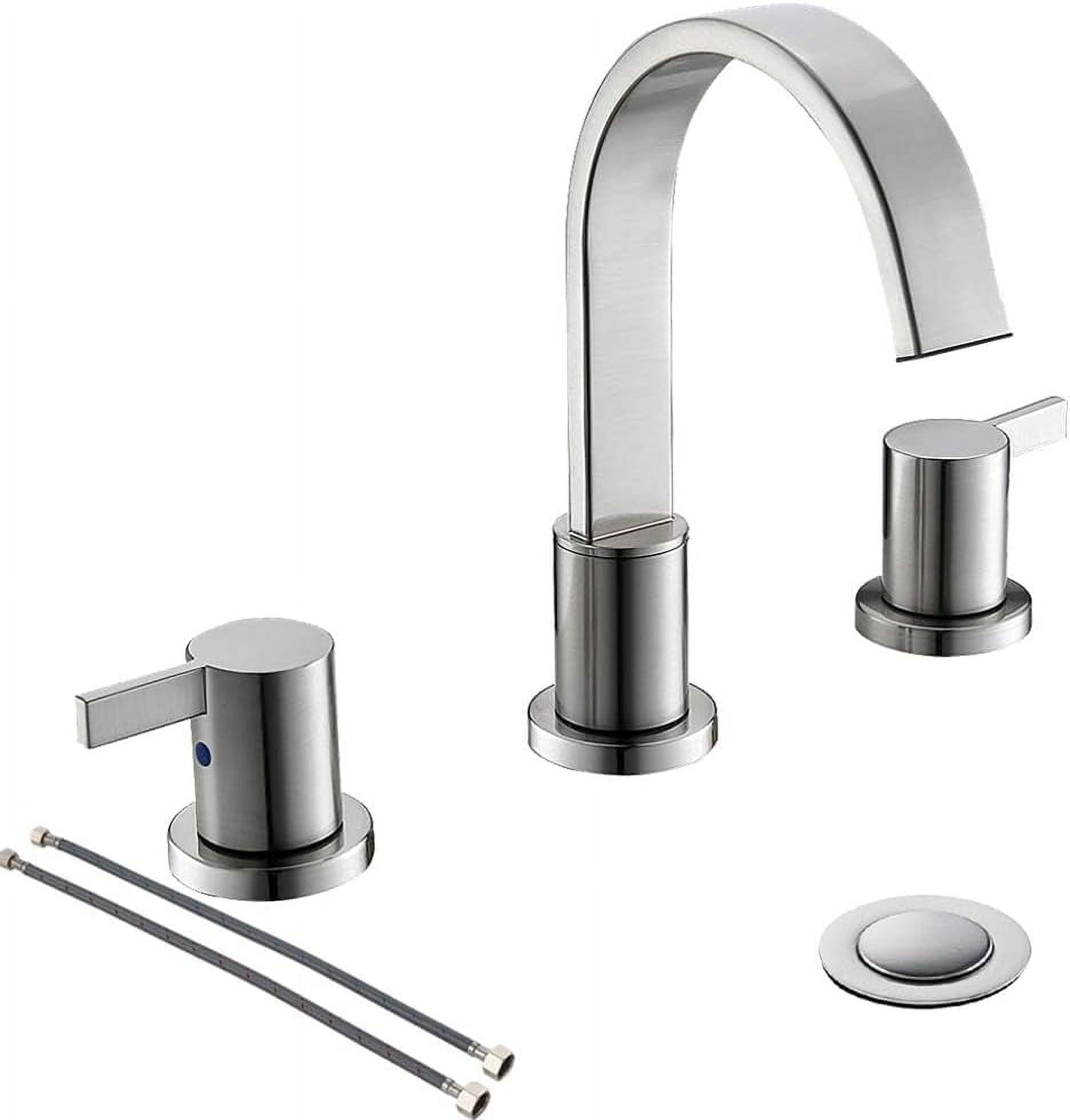 8 Inch Brushed Nickel Waterfall 2-Handle 3-Hole Widespread Bathroom Faucet with Pop-up Drain and ...
