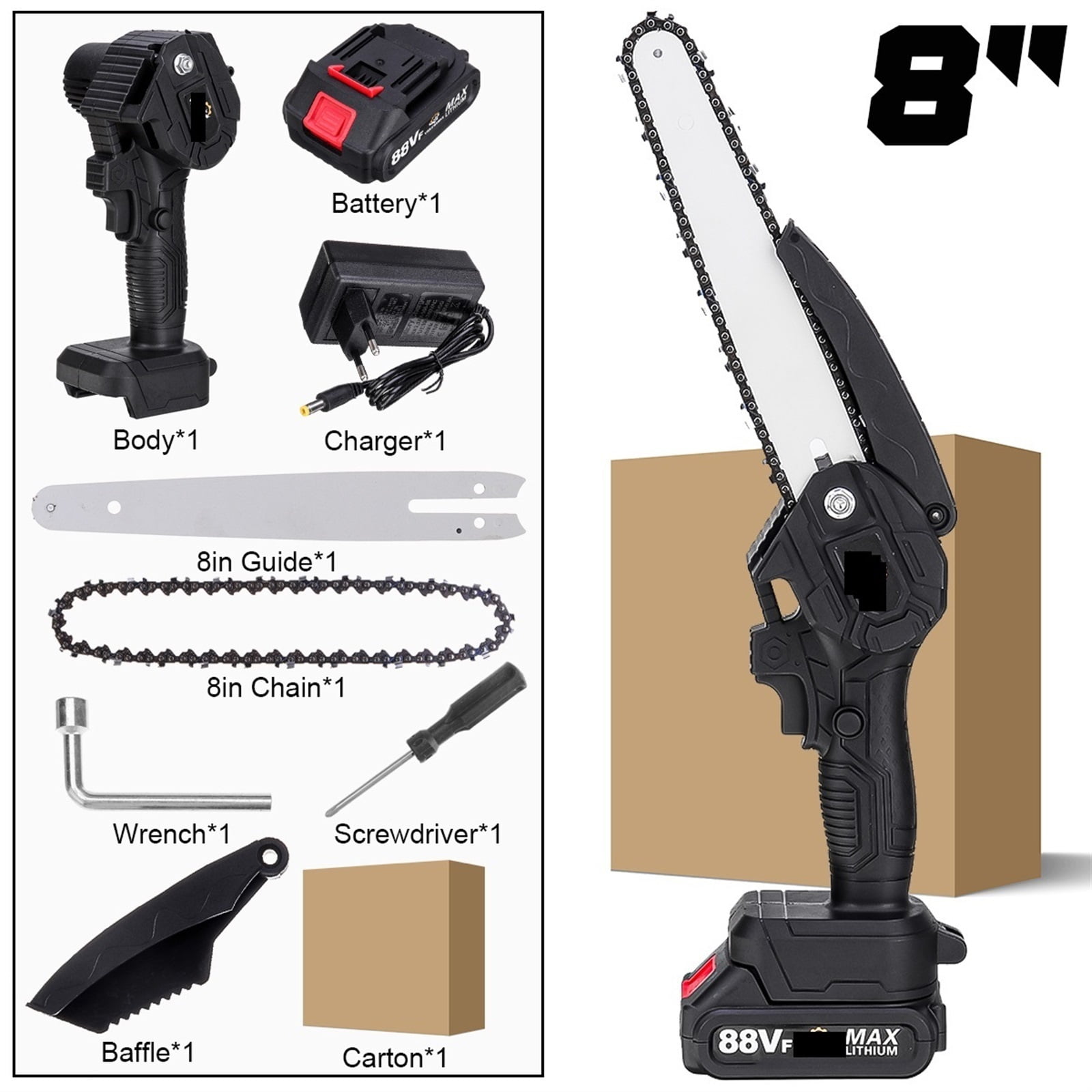 8 Inch Brushless 88VF Electric Chain Saw Mini Chainsaw Rechargeable ...