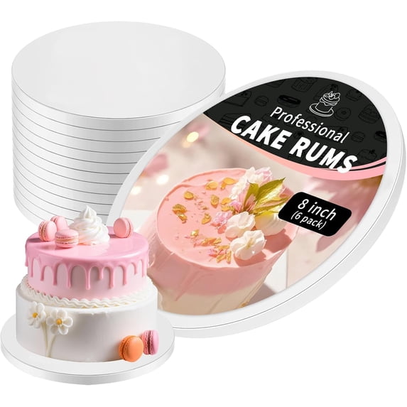 8 Inch Cake Boards Drums Round, 6-Pack, White, Sturdy 1/2" Thick Heavy ...