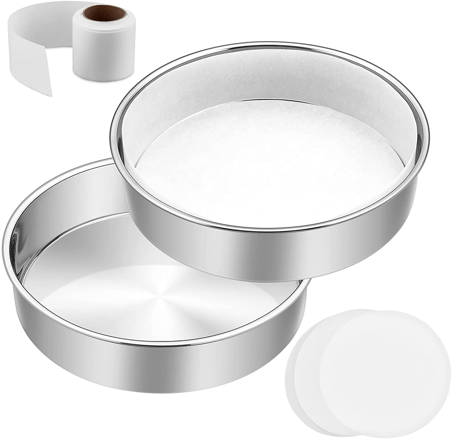 8 Inch Cake Pan Set of 2, Stainless Steel Round Layer Cake Baking Pans ...