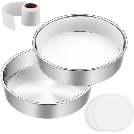 8 Inch Cake Pan Set of 2, Stainless Steel Round Layer Cake Baking Pans ...