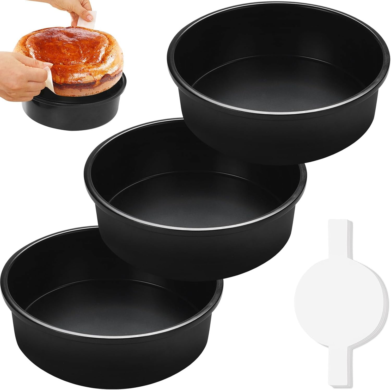 8 Inch Cake Pan Set of 3, Nonstick Round Cake Pans with 110 PCS ...