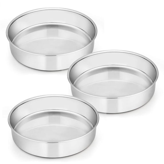 8 Inch Cake Pan Set of 3, Stainless Steel Round Layer Cake Baking Pans ...