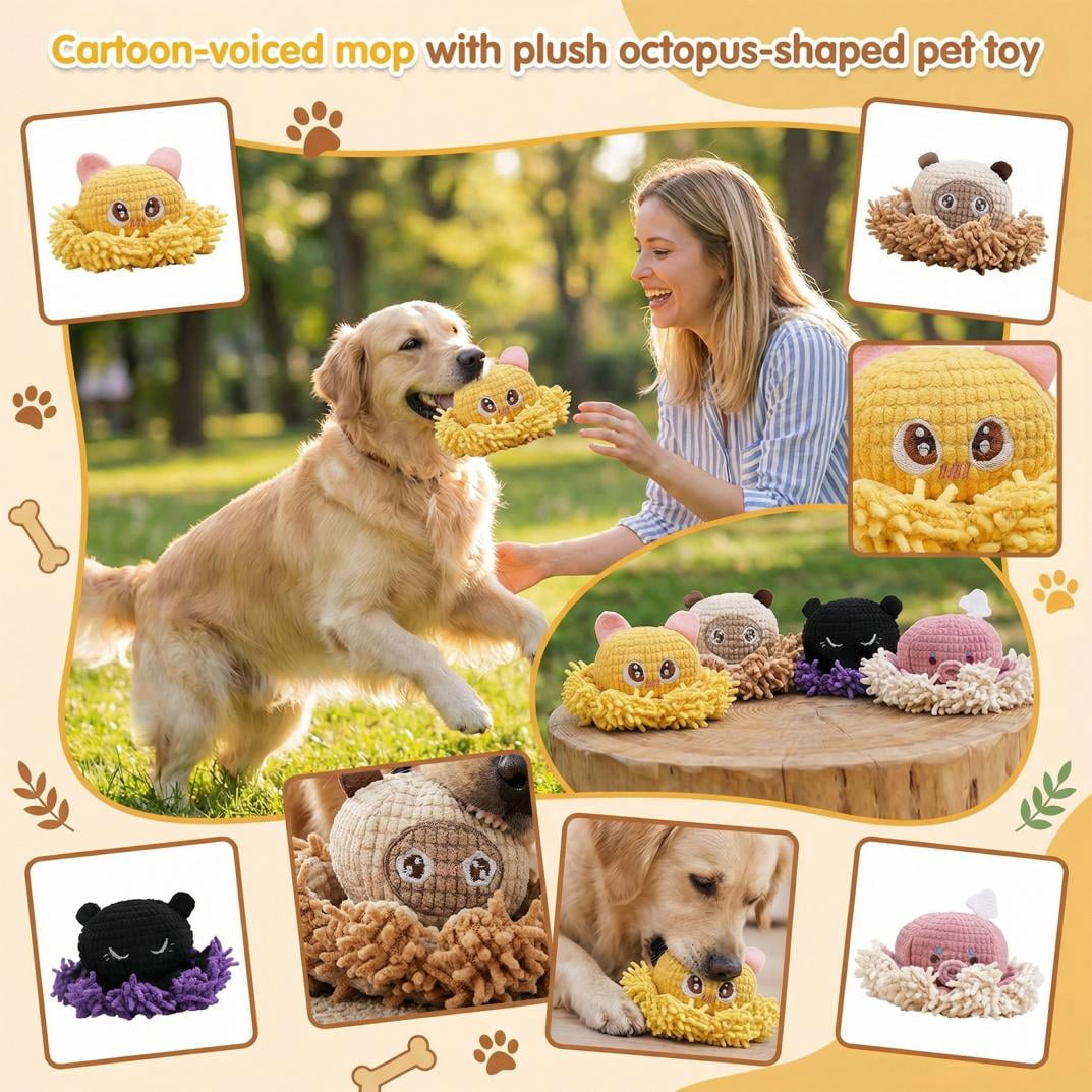 8 Inch Cartoon Squeaky Plush Octopus Dog Toy, Soft Mop-Like Fabric ...