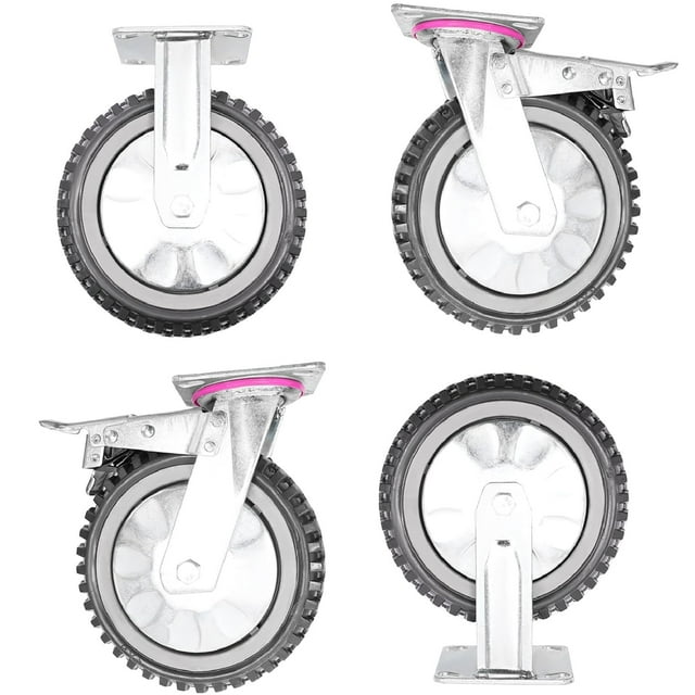 8 Inch Caster Wheels Set of 4 Heavy Duty PVC Offroad Casters (2 Fixed ...