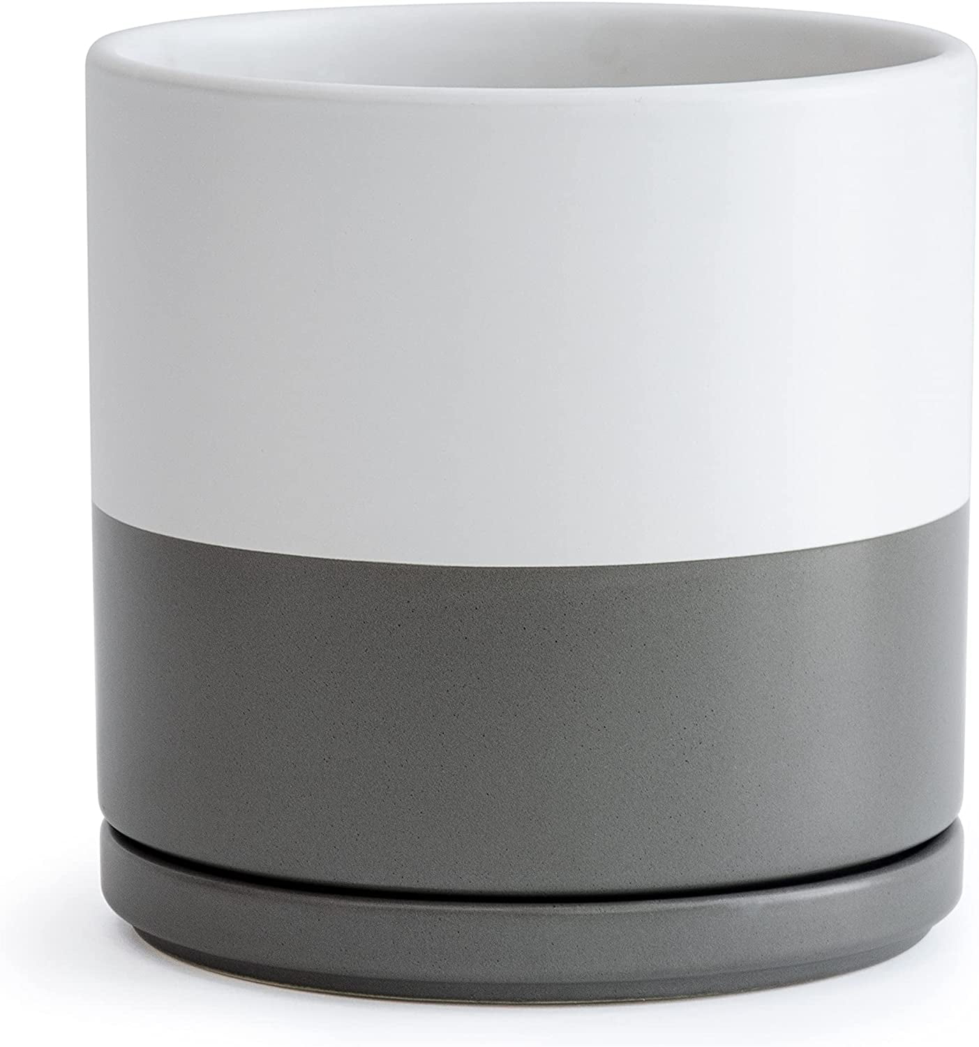 8 Inch Ceramic Planter Pot with Drainage Hole and Saucer, Indoor ...