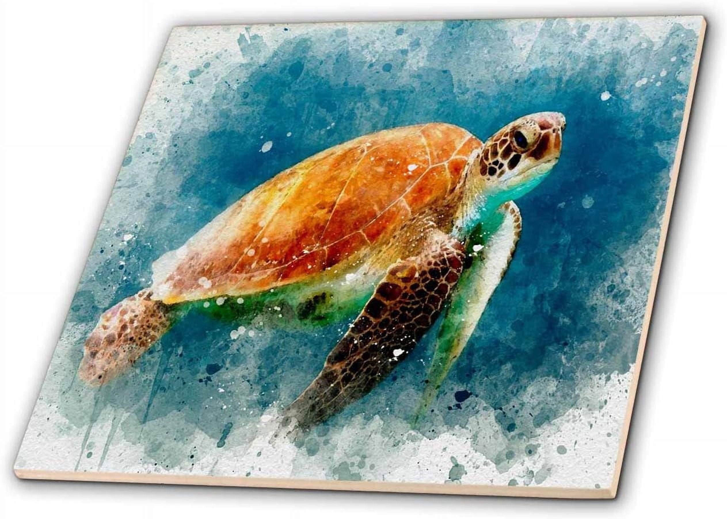 8 Inch Ceramic Tile - Image of Watercolor Sea Turtle Art Impressionist ...