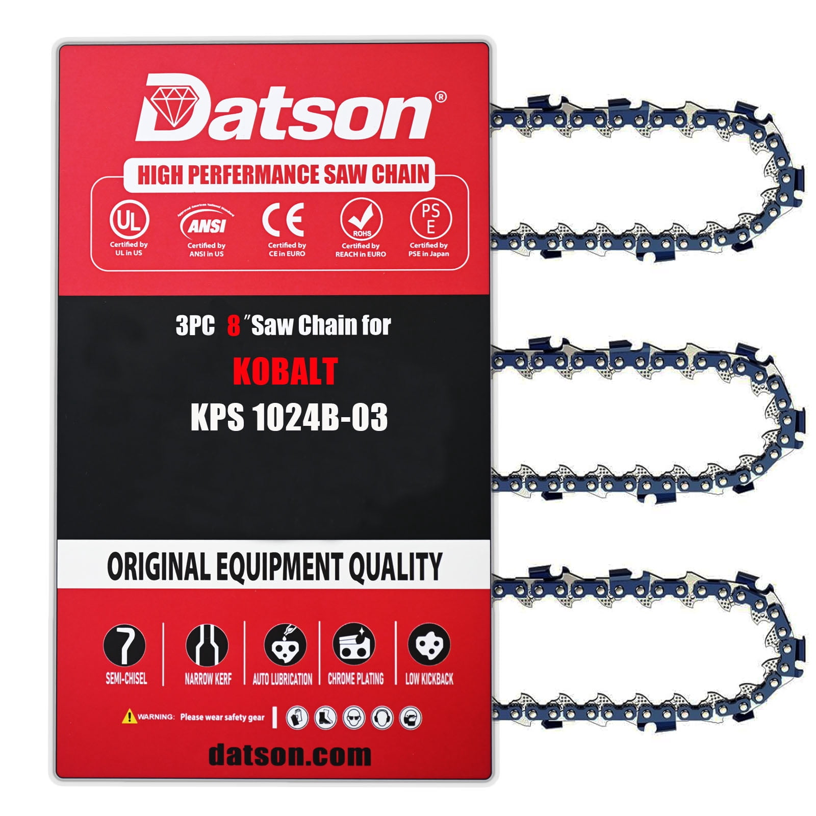 8 Inch Chainsaw Chain 3/8" LP Pitch .043" Gauge 33 Drive Links Fits ...