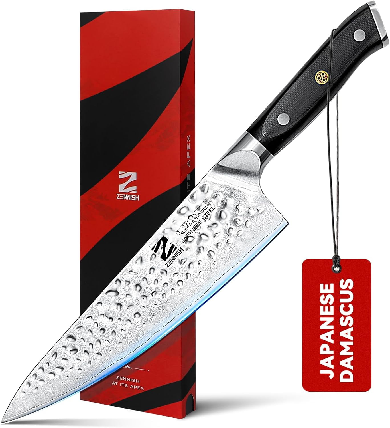 8 Inch Chef Knife, Japanese Damascus AUS-10 Steel Kitchen Knife with ...