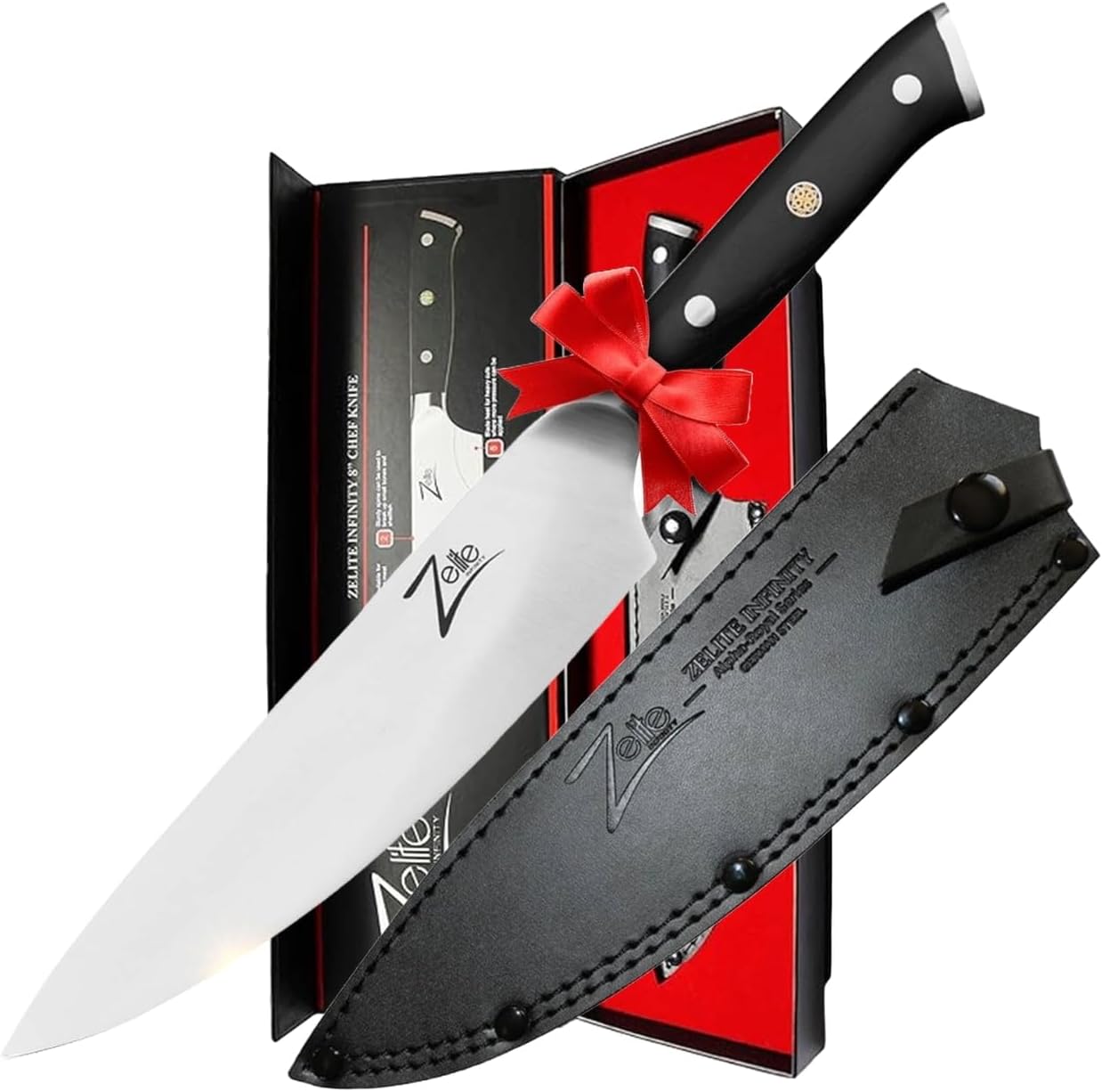 8 Inch Chef Knife with Sheath - German High Carbon Stainless Steel Chef ...