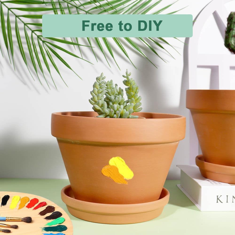 8 Inch Clay & Terracotta Pots for Plant with Saucer - 4 Pack Large ...