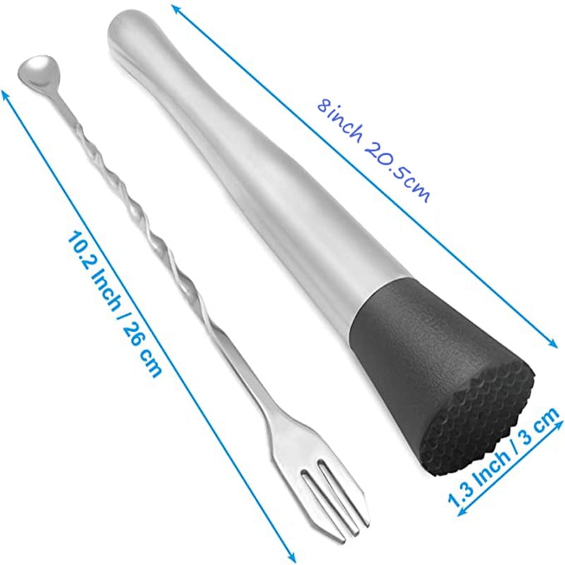 8 Inch Cocktail Muddler and Mixing Spoon, Stainless Steel Cocktail ...