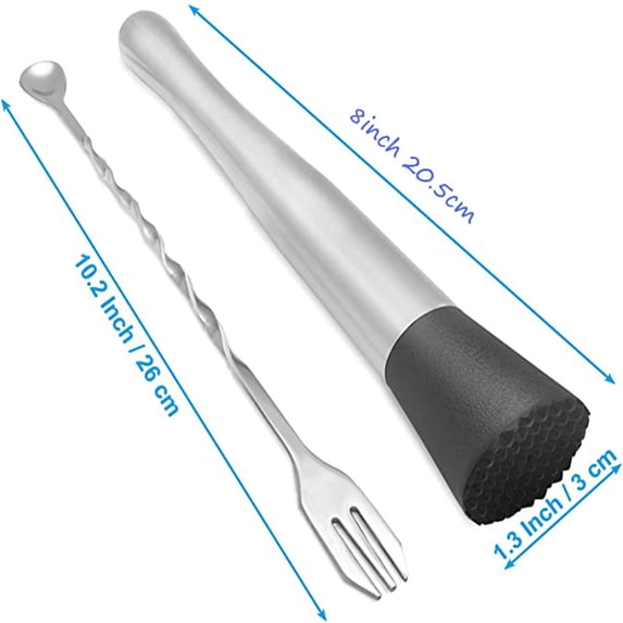 8 Inch Cocktail Muddler and Mixing Spoon, Stainless Steel Cocktail ...