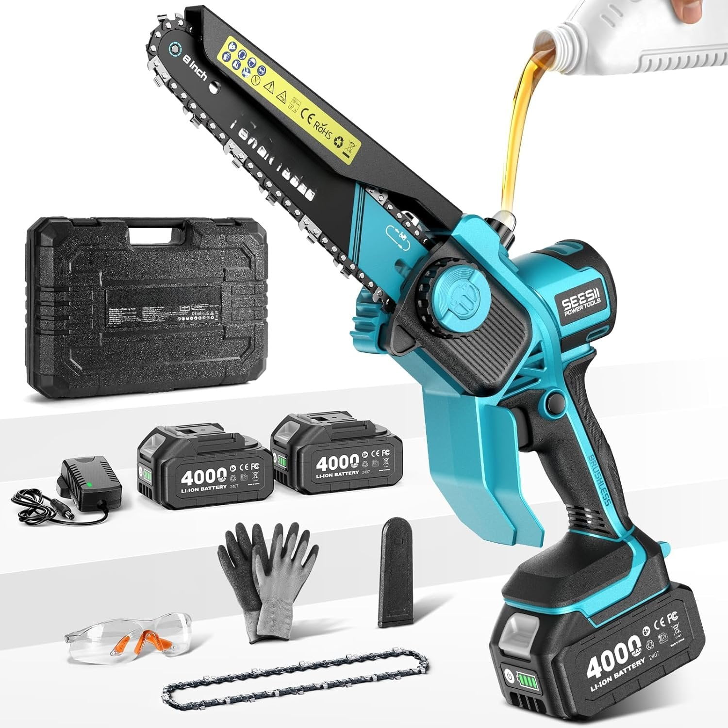 8-Inch Cordless Mini , 2025 Upgraded Brushless , with 2x4000mAh , Tool ...