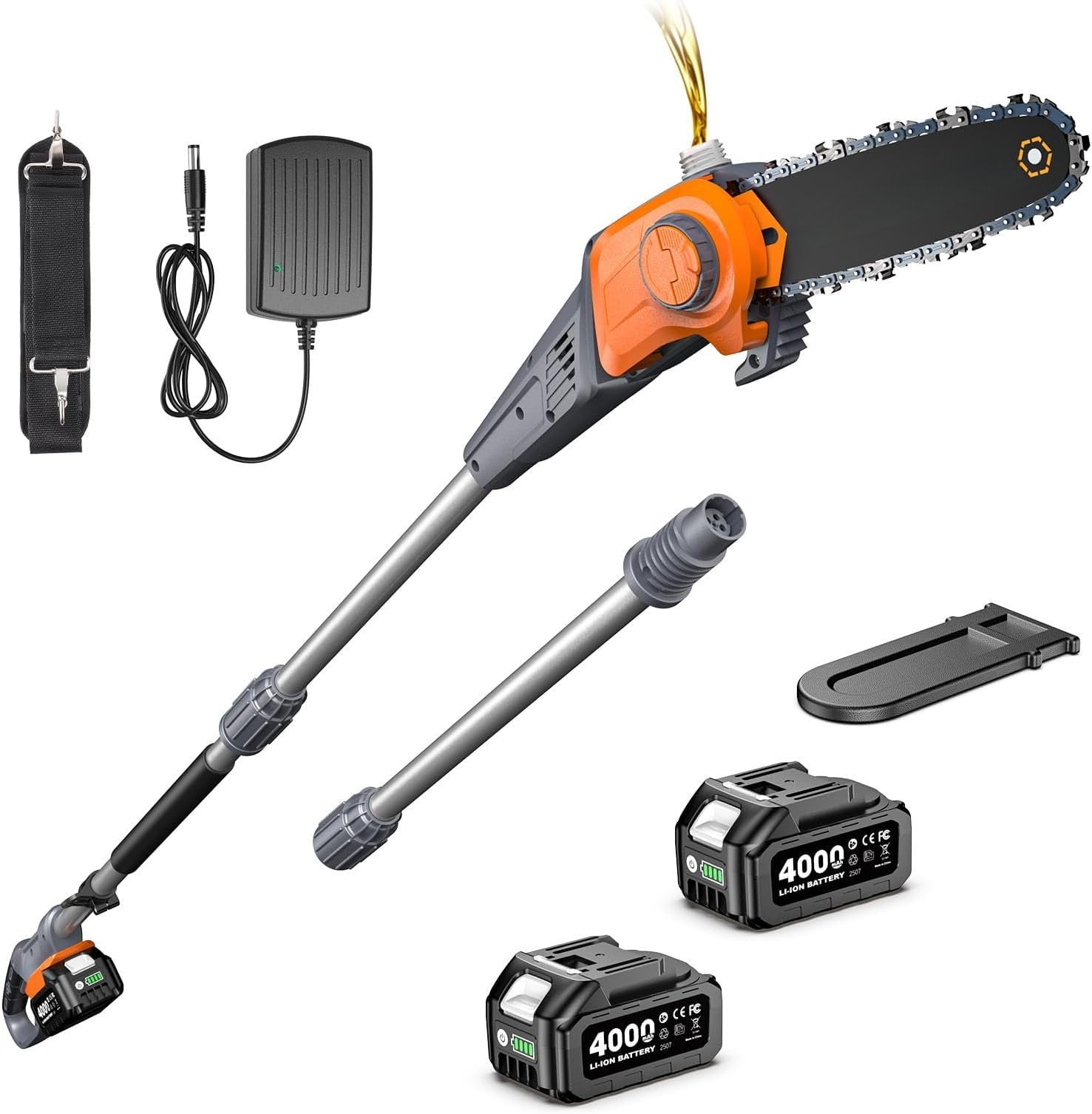 8-Inch Cordless Pole , Pole Saws for Tree Trimming, 2x4000mAh , 600W ...