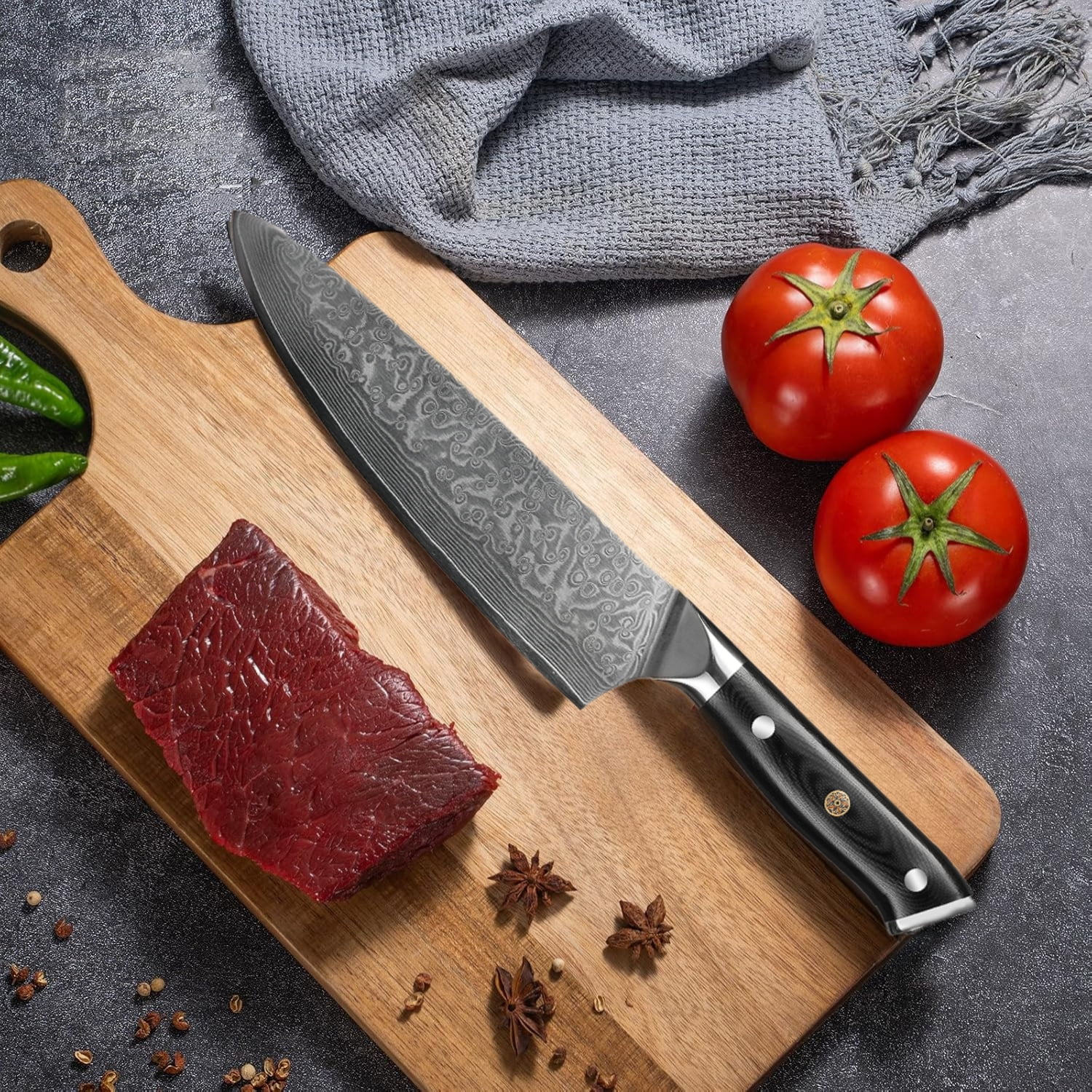 8 Inch Damascus Chef Knife with VG10 Core, Hand-Sharpened Blade, G10 ... 8 Inch Damascus Chef Knife with VG10 Core, Hand-Sharpened Blade, G10 ...